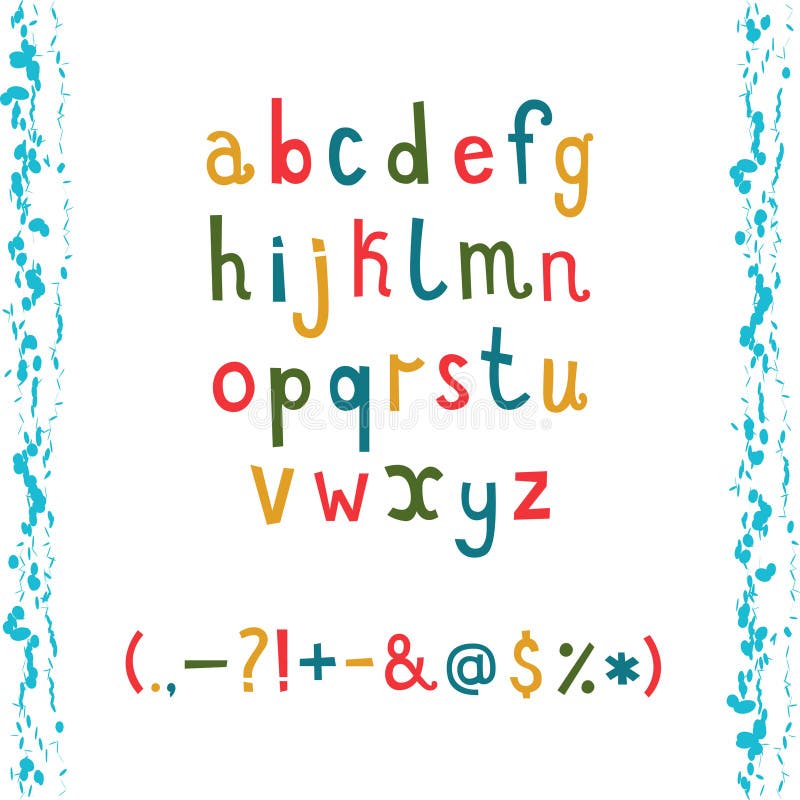 Lower Case Alphabet with Colorful Hand Drawn Stock Vector ...