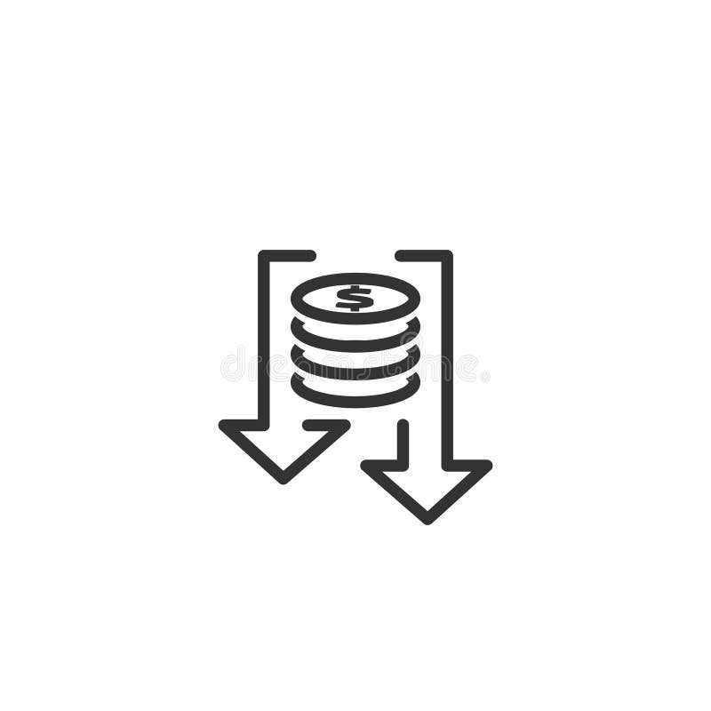 Lower Cost Icon. Dollar Money Decrease Symbol with Arrow Stretching Rising Drop Fall Down ...