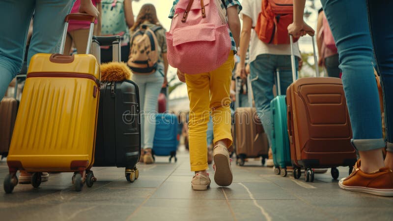 Lower Half of a Group of People Standing in Line at an Airport. AI ...