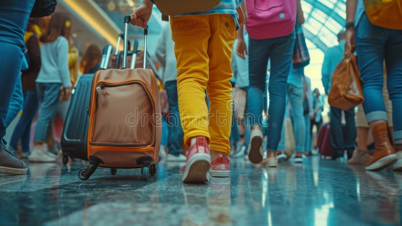 Lower Half of a Group of People Standing in Line at an Airport. AI ...
