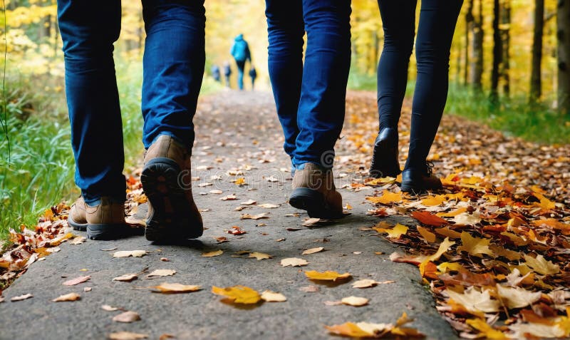 People Walk Down a Path in a Forest during the Fall Stock Photo - Image ...