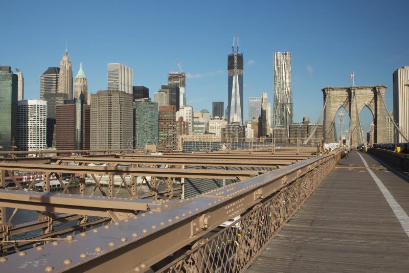Lower Manhattan from the Brooklyn Bridge Stock Image - Image of america ...