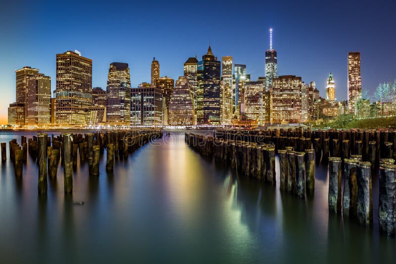 Lower Manhattan at dusk stock photo. Image of evening - 39575516