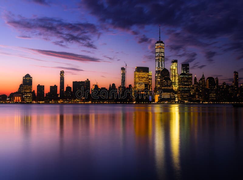Lower Manhattan Reflection of Colors Stock Image - Image of gold ...