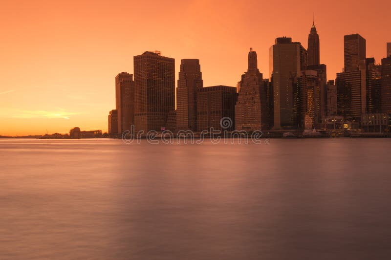 Lower Manhattan at sunset. stock image. Image of beauty - 104804035