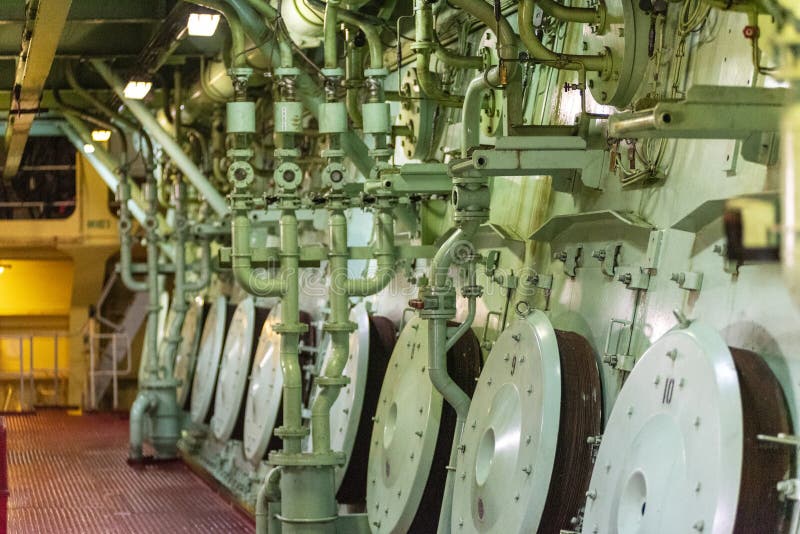 The Lower Platform of the Engine Room - Cargo Ship. Stock Image - Image ...