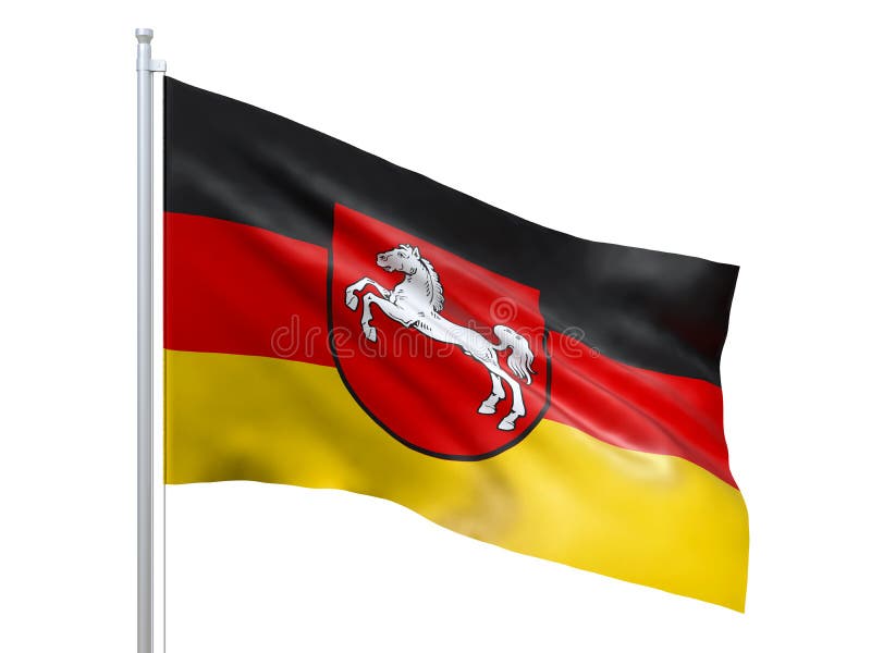Lower Saxony Flag Waving on White Background, Close Up, Isolated. 3D ...