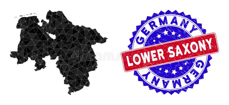 Lower Saxony Land Map Triangle Mesh And Scratched Bicolor Seal Stock