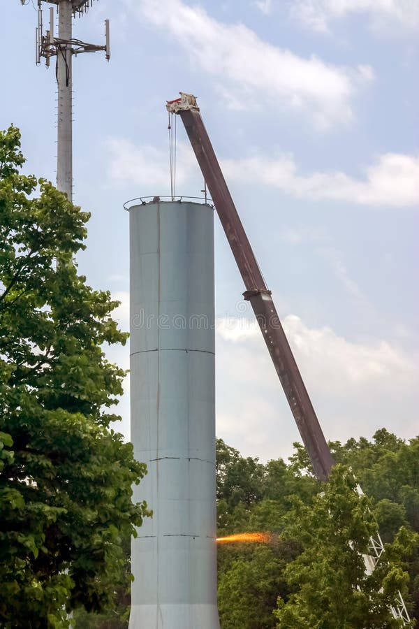 Lower Section of an Old Water Tower Being Torched and Supported with a ...