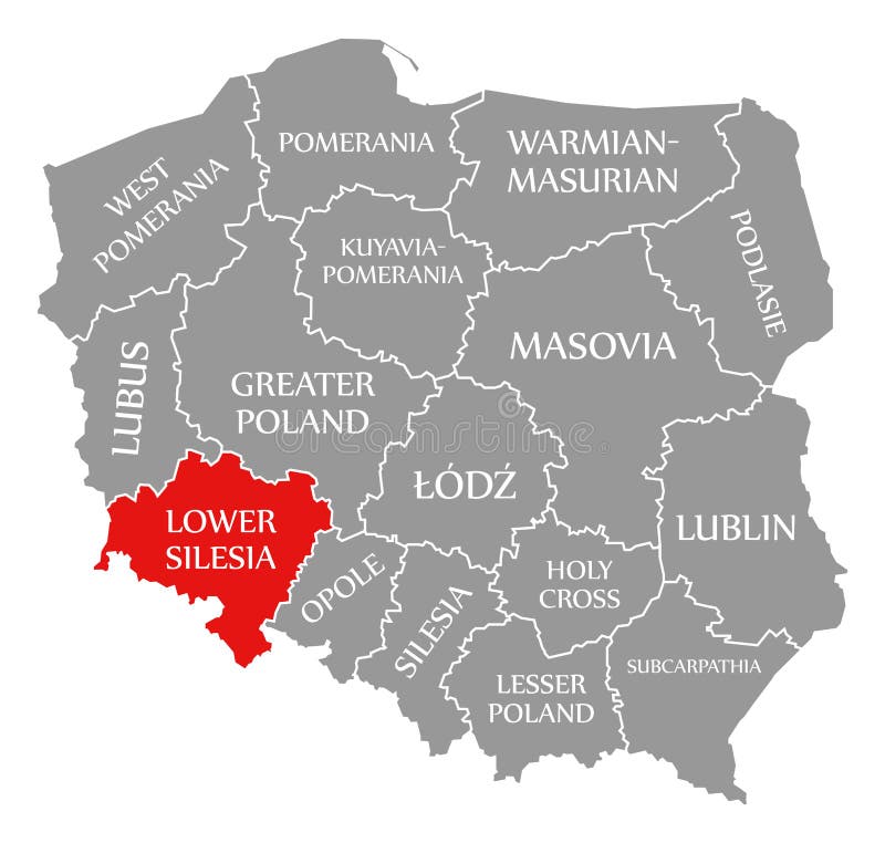 Lower Silesia Red Highlighted in Map of Poland Stock Illustration ...