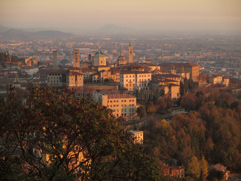 The Lower Town of Bergamo in the Evening Light, Italy Stock Photo ...
