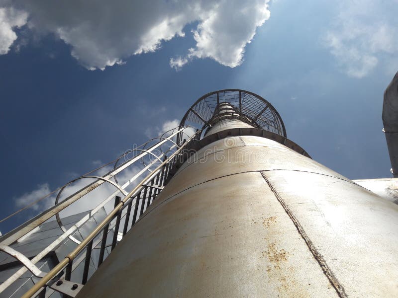 Lower View of Boiler Stack Tower with Ladder Stock Photo - Image of ...