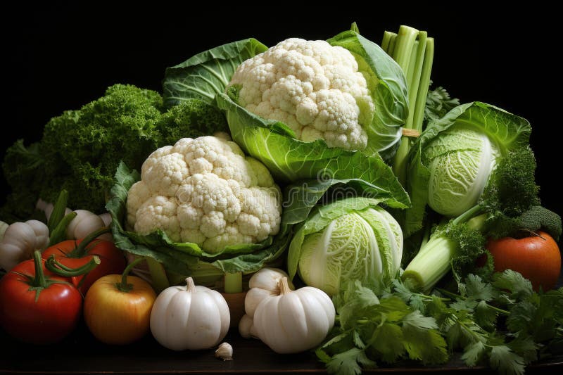 Lower View Fresh Vegetables Green Green Tomato Cauliflower Cauliflower ...