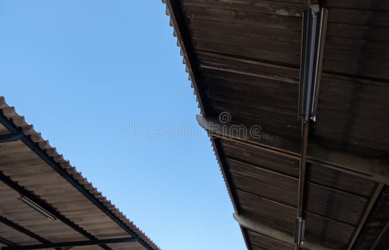 The Lower View To the Roof Tile with the Light Bulb of the Platform in ...