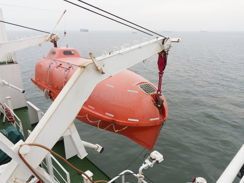 Lowering of a Lifeboat during a Drill on a Ship Stock Photo - Image of ...