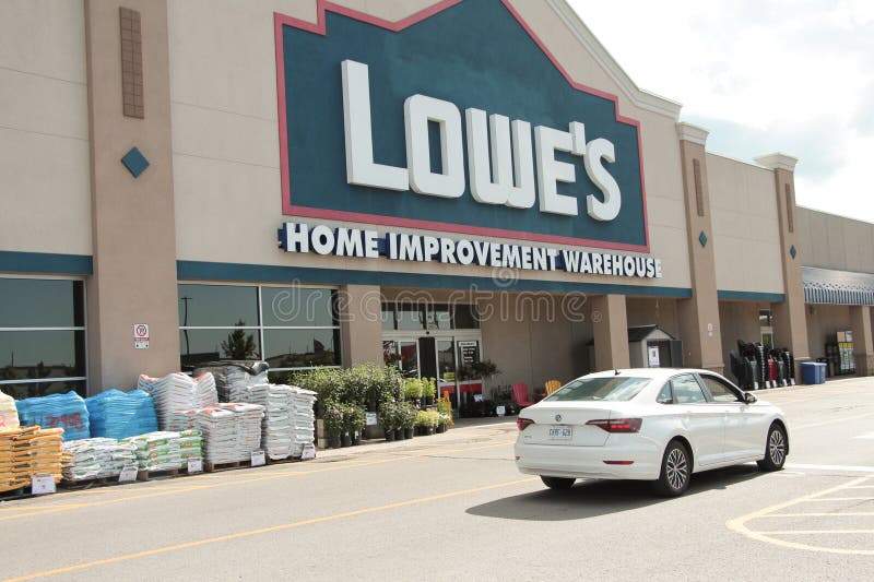 Tor, Canada - July 31, 2023: Lowes Home Improvement Warehouse Hardware Storefront with Logo in ...