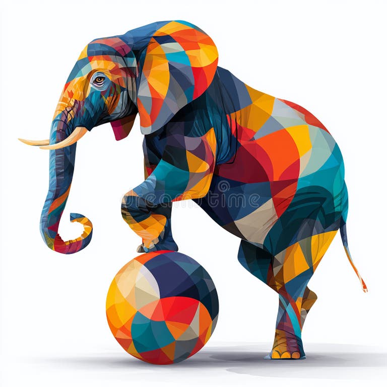 LowPoly 3D Elephant Balancing Act an Eccentric Artistic Rendering Stock ...