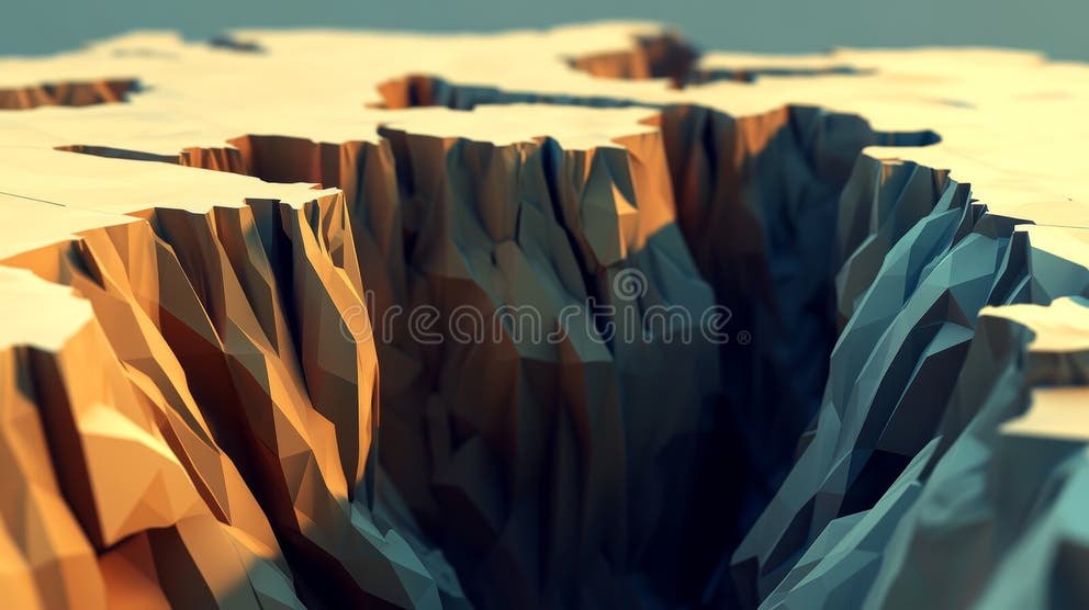 LowPoly Fragmented Terrain Deep Crevices and Geometric Forms in a ...