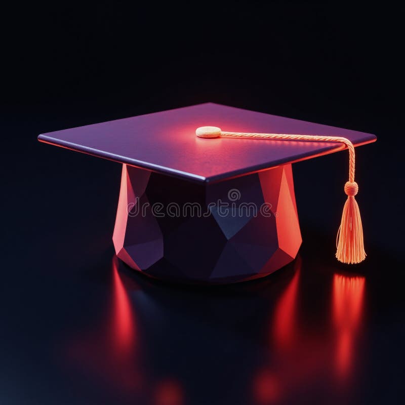 A Lowpoly Glowing Graduation Cap Depicted Against a Dark Backdrop ...