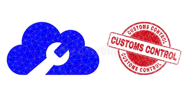 Distress Customs Control Round Stamp and Cloud Wrench Lowpoly Icon ...