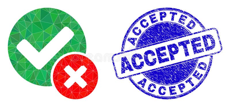 Grunge Accepted Round Stamp and False Positive Low-Poly Icon Stock ...