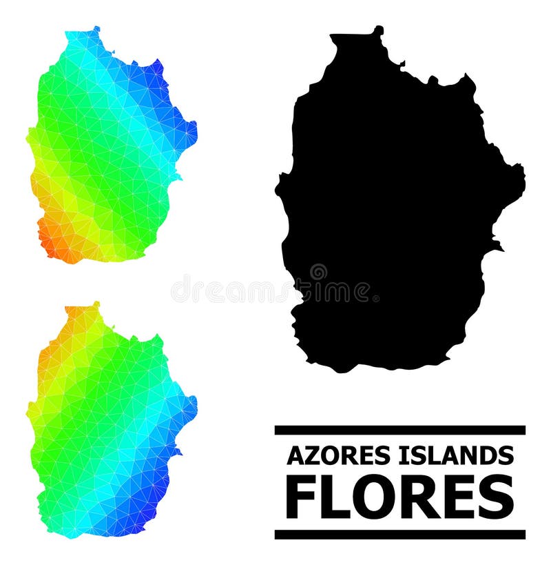 Lowpoly Spectral Colored Map of Azores - Flores Island with Diagonal ...