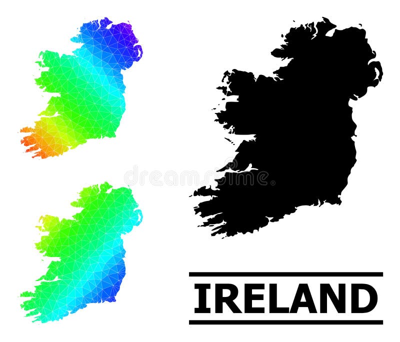 Lowpoly Spectral Colored Map of Ireland Island with Diagonal Gradient ...