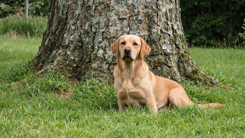 Loyal Dog Resting Under Tree Stock Illustration - Illustration of cute ...