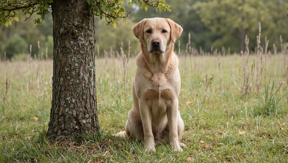 Loyal Dog Resting Under Tree Stock Illustration - Illustration of puppy ...