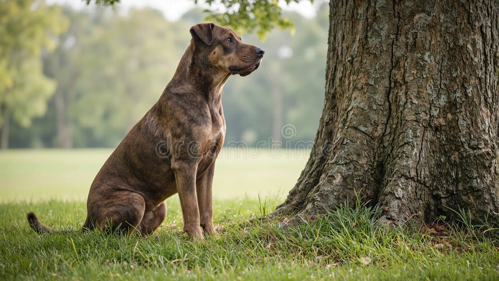 Loyal Dog Resting Under Tree Stock Illustration - Illustration of ...