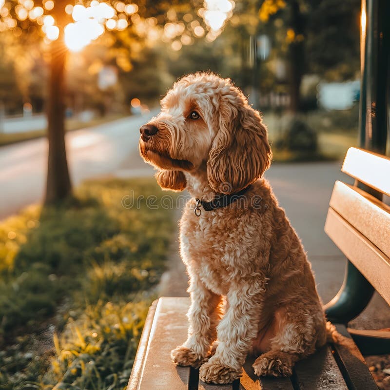 A Loyal Dog Sits Calmly beside a Bus Stop Bench Stock Photo - Image of ...