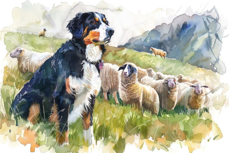 A Loyal Dog Watching Over a Flock of Sheep. Suitable for Farming or ...