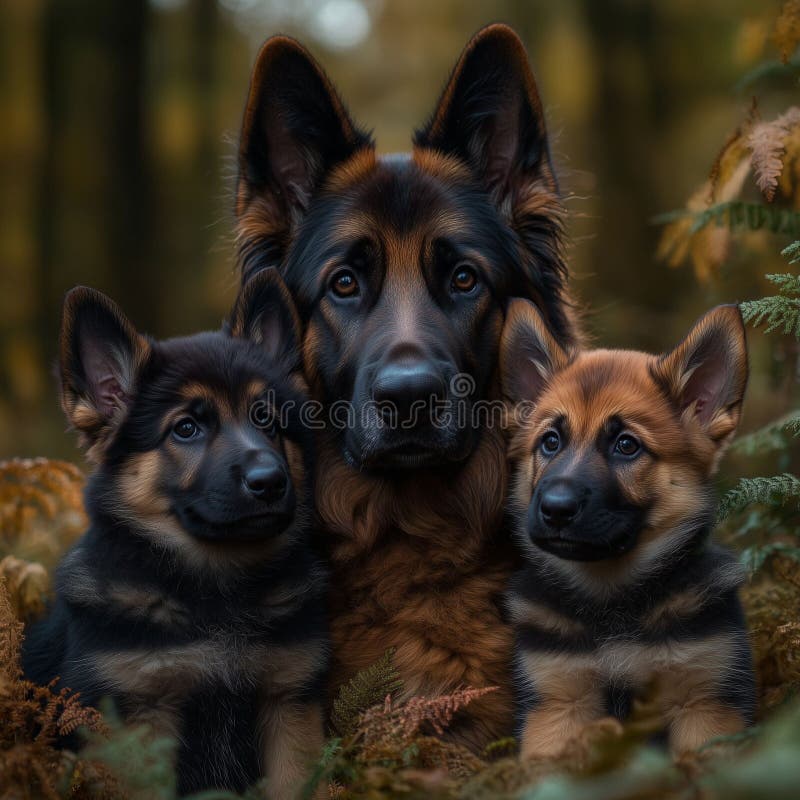 Three German Shepherds Sitting Together Stock Illustration ...