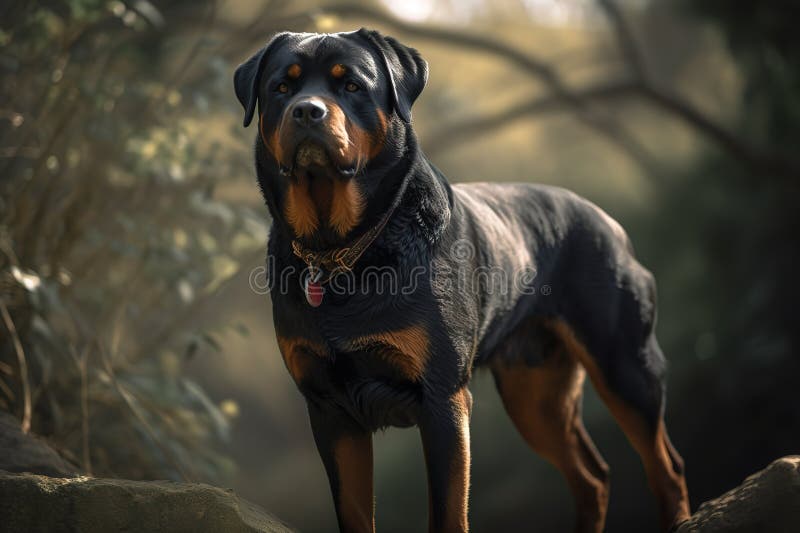 A Loyal and Protective Rottweiler Standing Guard, Showing Off Its Loyal ...