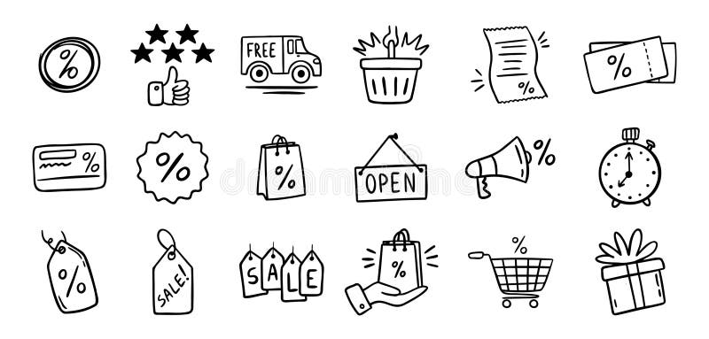 Loyalty Card Hand Drawn Doodle Element Icons. Symbol for Loyalty Card ...