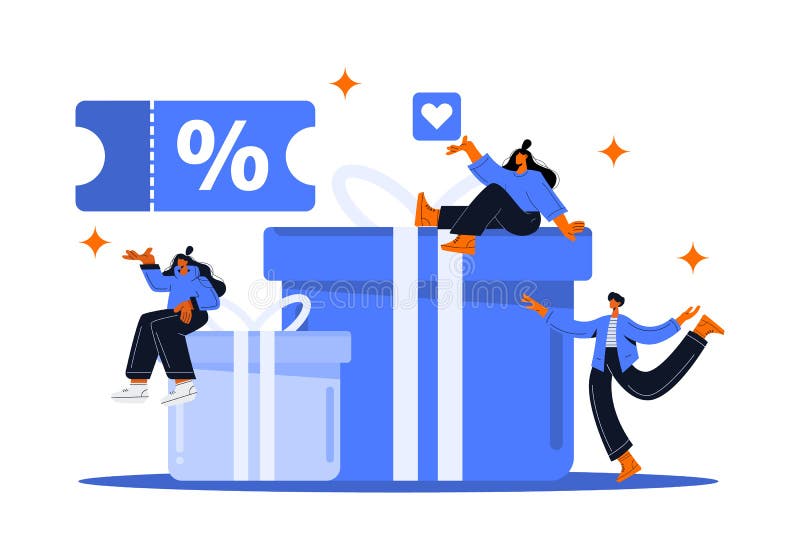 Loyalty Program Concept. People Getting Gifts and Rewards from Store ...