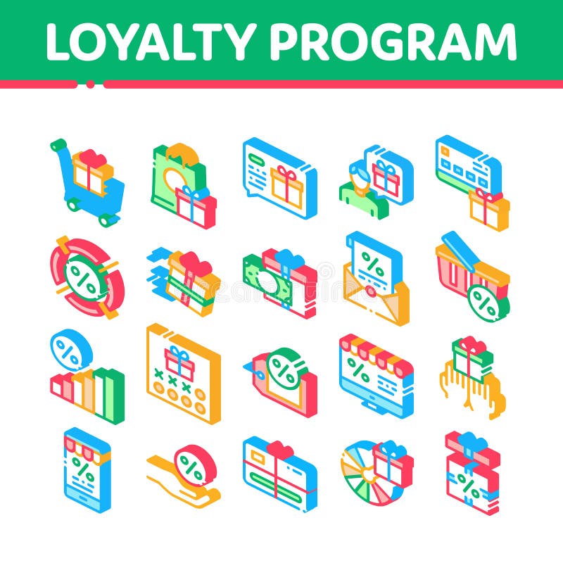 Loyalty Program for Customer Isometric Icons Set Vector Stock Vector ...