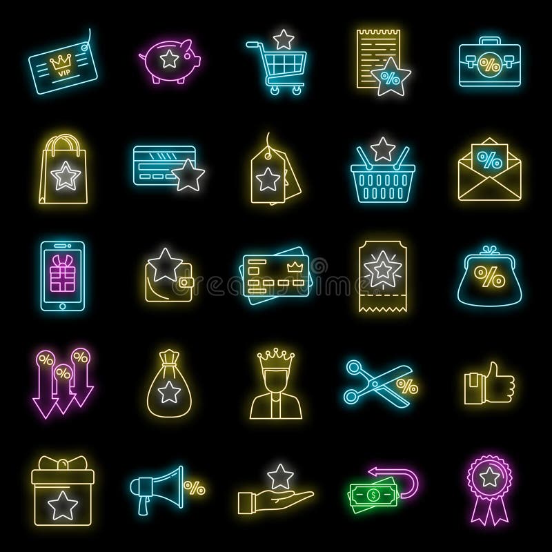 Loyalty Program Reward Icons Set Vector Neon Stock Vector ...