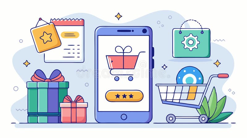 Loyalty Program Rewards Doodle Concept. Smartphone with Shopping ...