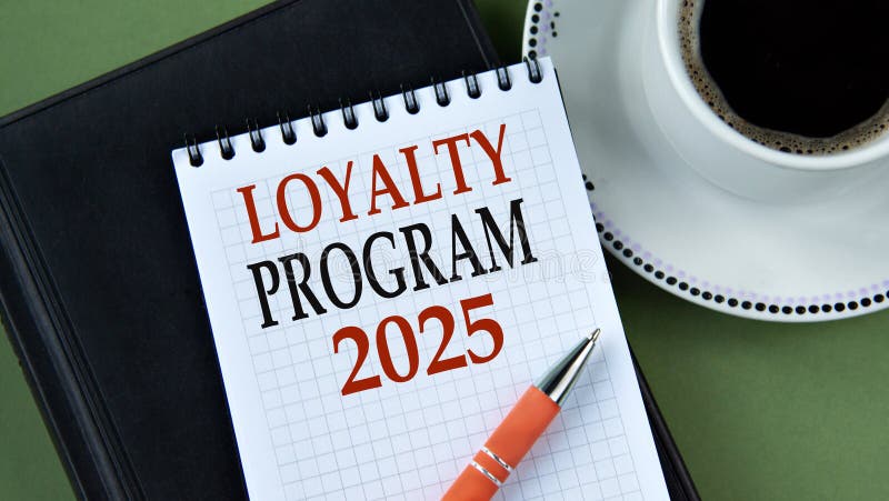 LOYALTY PROGRAM 2025 - Words in Notebook on Green Background with Cup ...