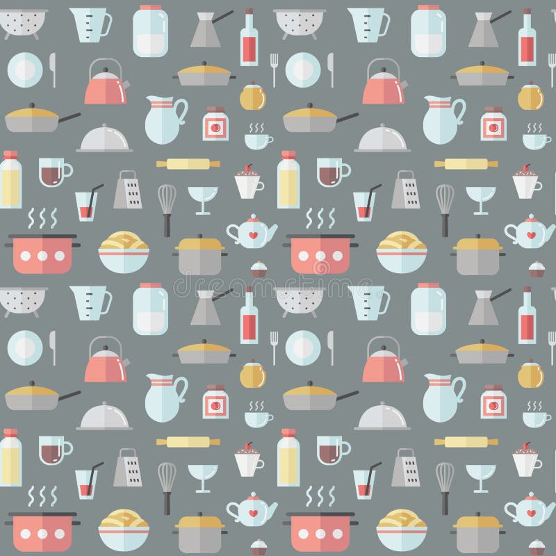 Loza Y Cocinar El Modelo Inconsútil Plano Del Vector Ilustración del ...