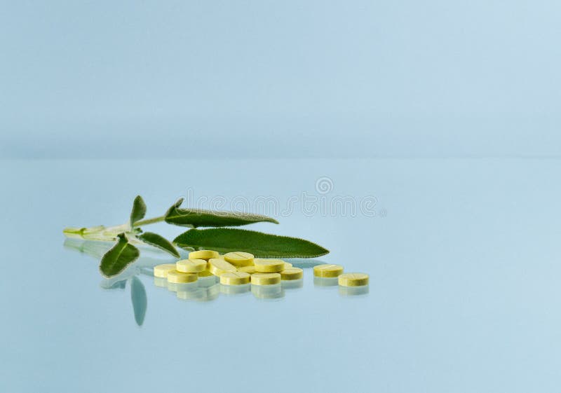 Lozenges and Twigs with Sage Leaves. Stock Photo - Image of pills ...