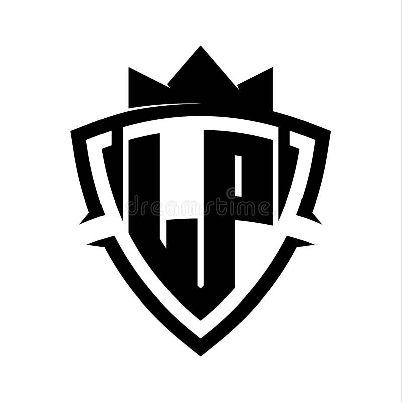 LP Letter Bold Monogram Triangle Curve Shield Shape with Crown Black ...