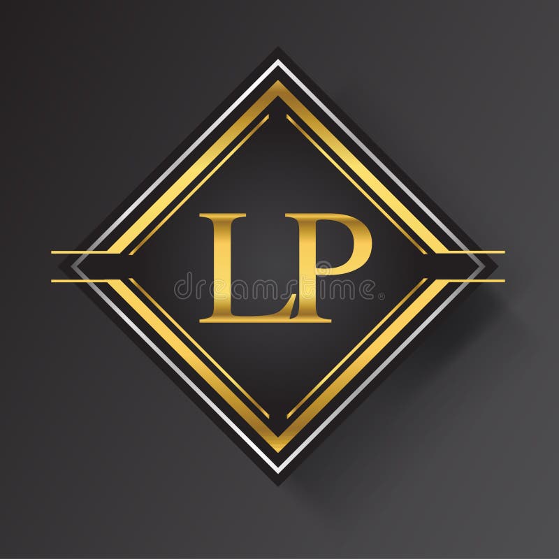 LP Letter Logo in a Square Shape Gold and Silver Colored Geometric ...