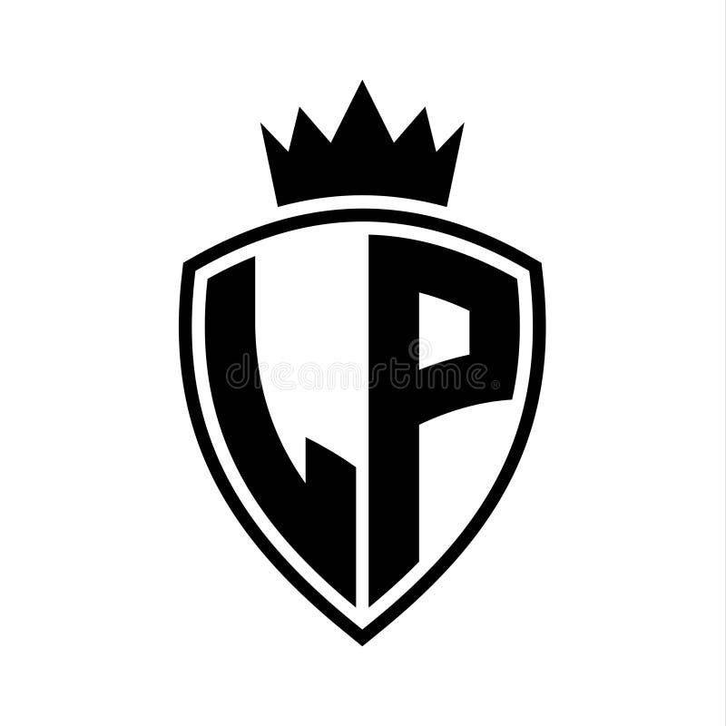 LP Letter Monogram Shield and Crown Outline Shape with Black and White ...