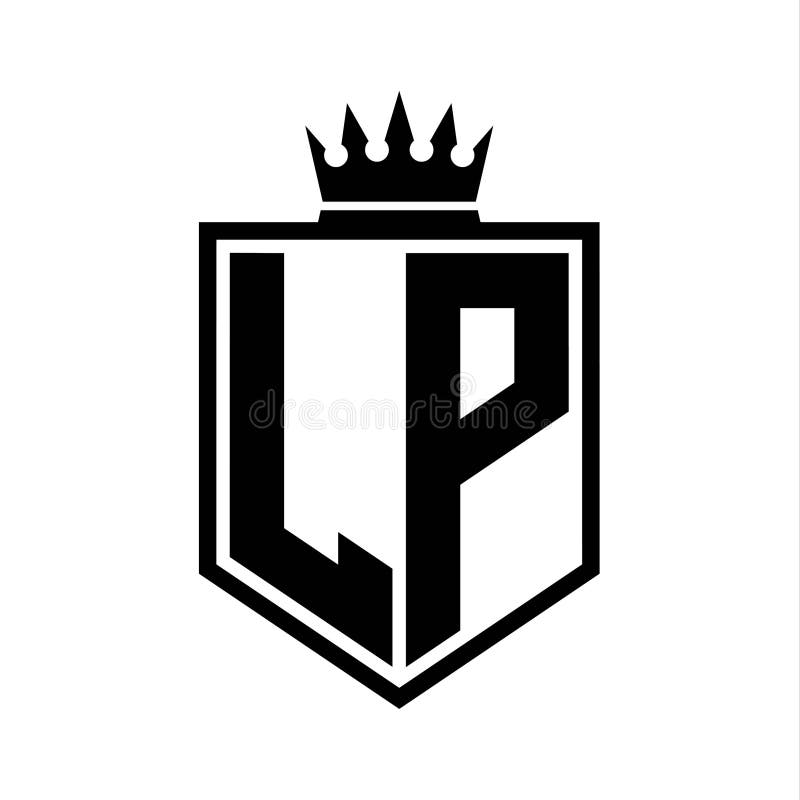 LP Logo Monogram Bold Shield Geometric Shape with Crown Outline Black ...