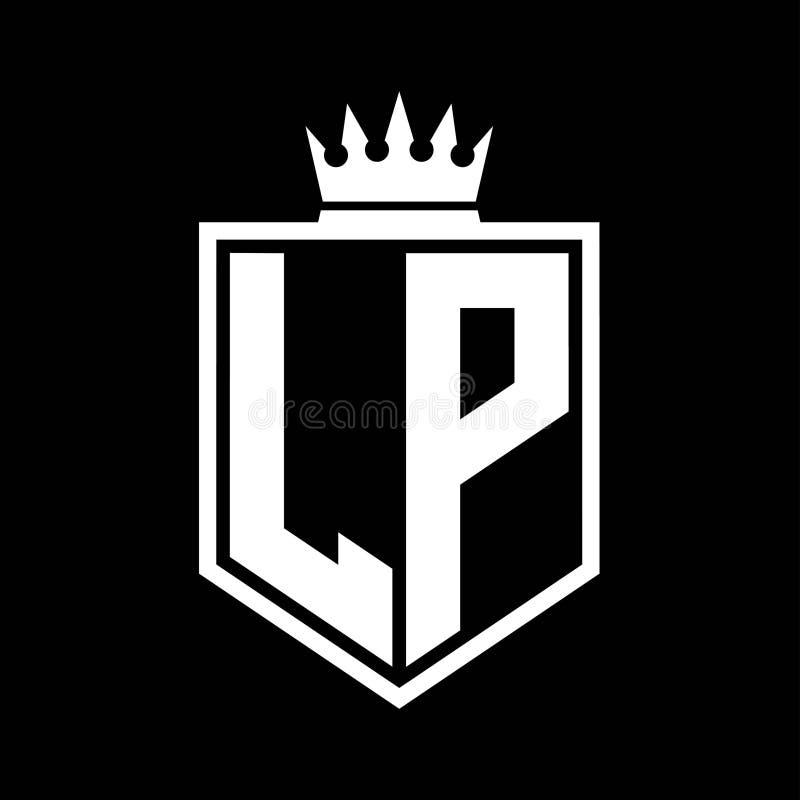 LP Logo Monogram Bold Shield Geometric Shape with Crown Outline Black ...