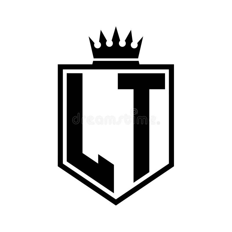 LT Logo Monogram Bold Shield Geometric Shape with Crown Outline Black ...