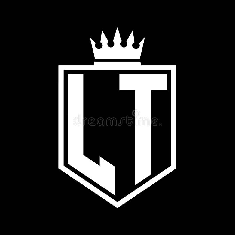 LT Logo Monogram Bold Shield Geometric Shape with Crown Outline Black ...