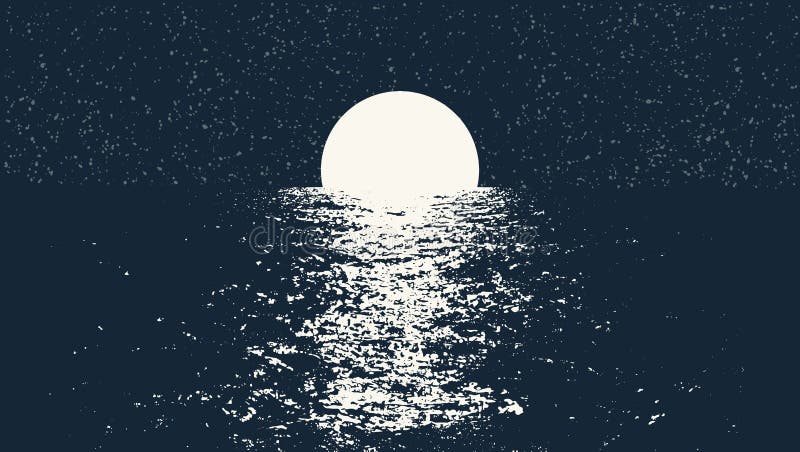 Seascape Com a Lua No Mar Da Noite Ilustração do Vetor - Ilustração de ...